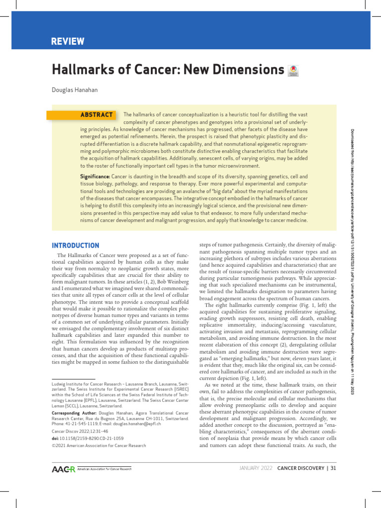 New Insights on Cancer Hallmarks | PDF | Cellular Differentiation ...