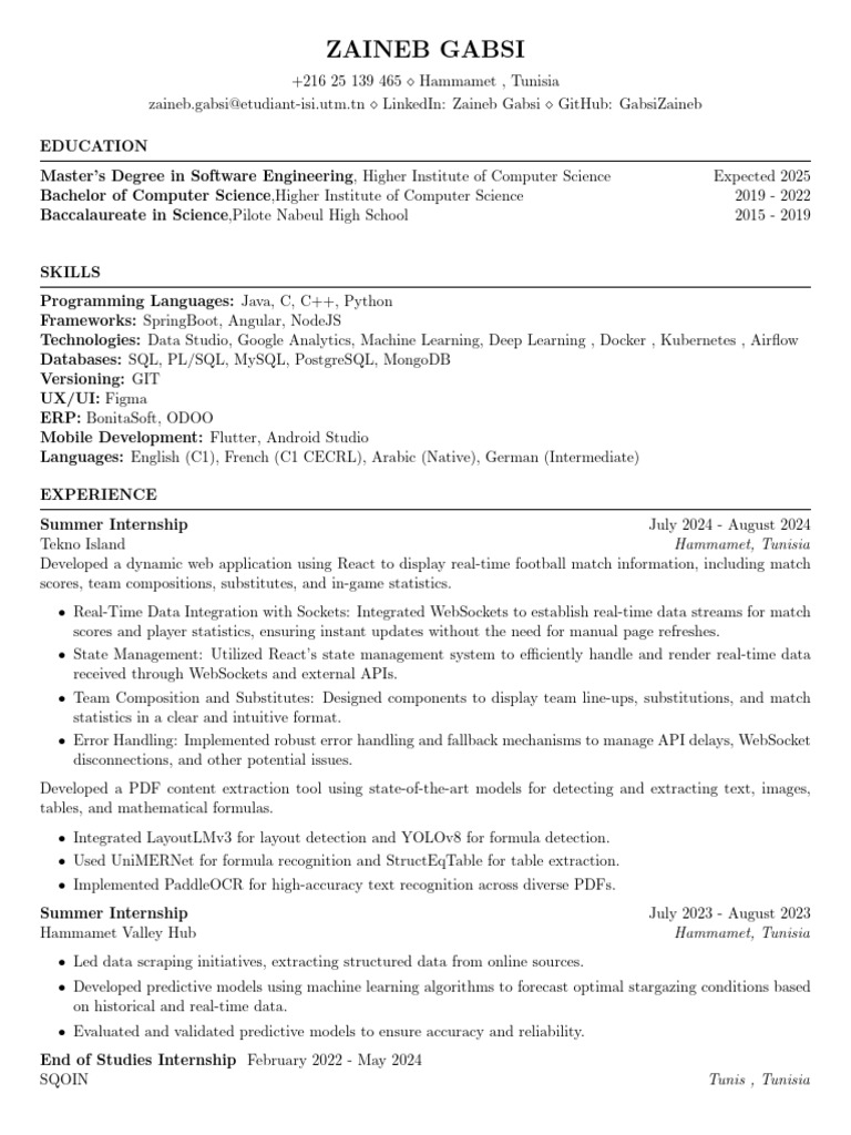 Zaineb Gabsi CV | PDF | Machine Learning | Computing