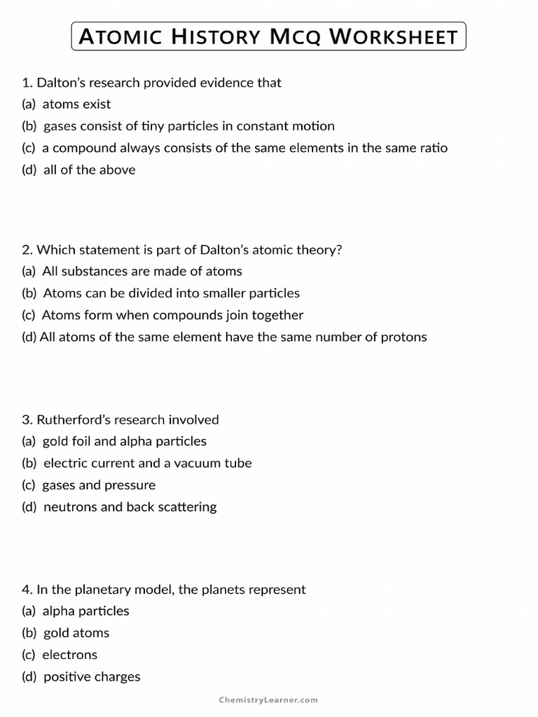 Atomic History Worksheet With Answers | PDF