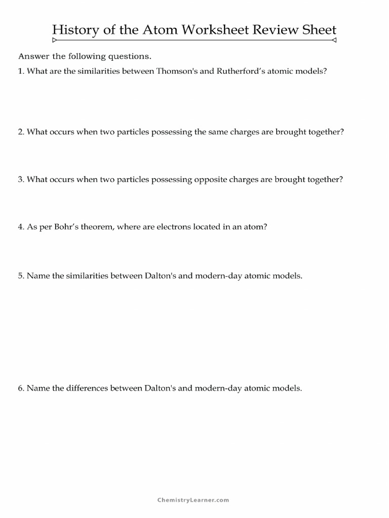 History of The Atom Worksheet Review Sheet | PDF