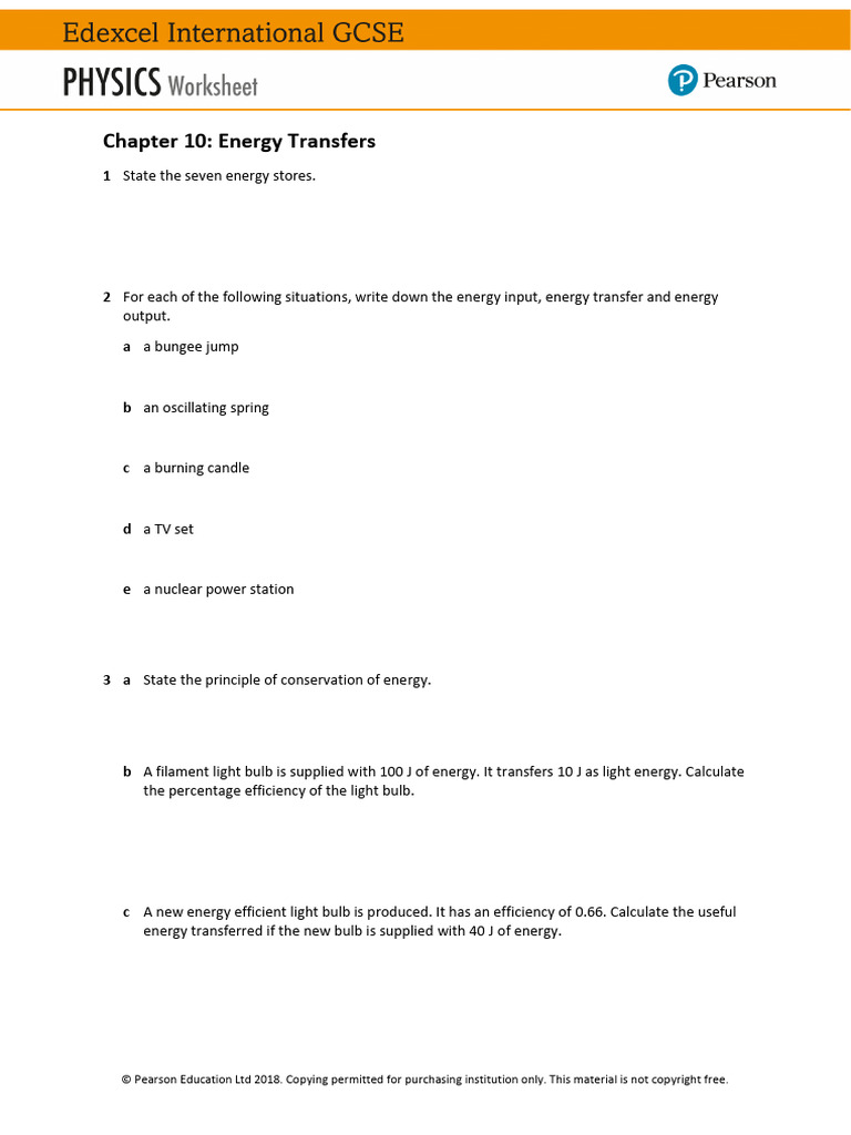 Energy transferd_phys_ws_ch10 | PDF