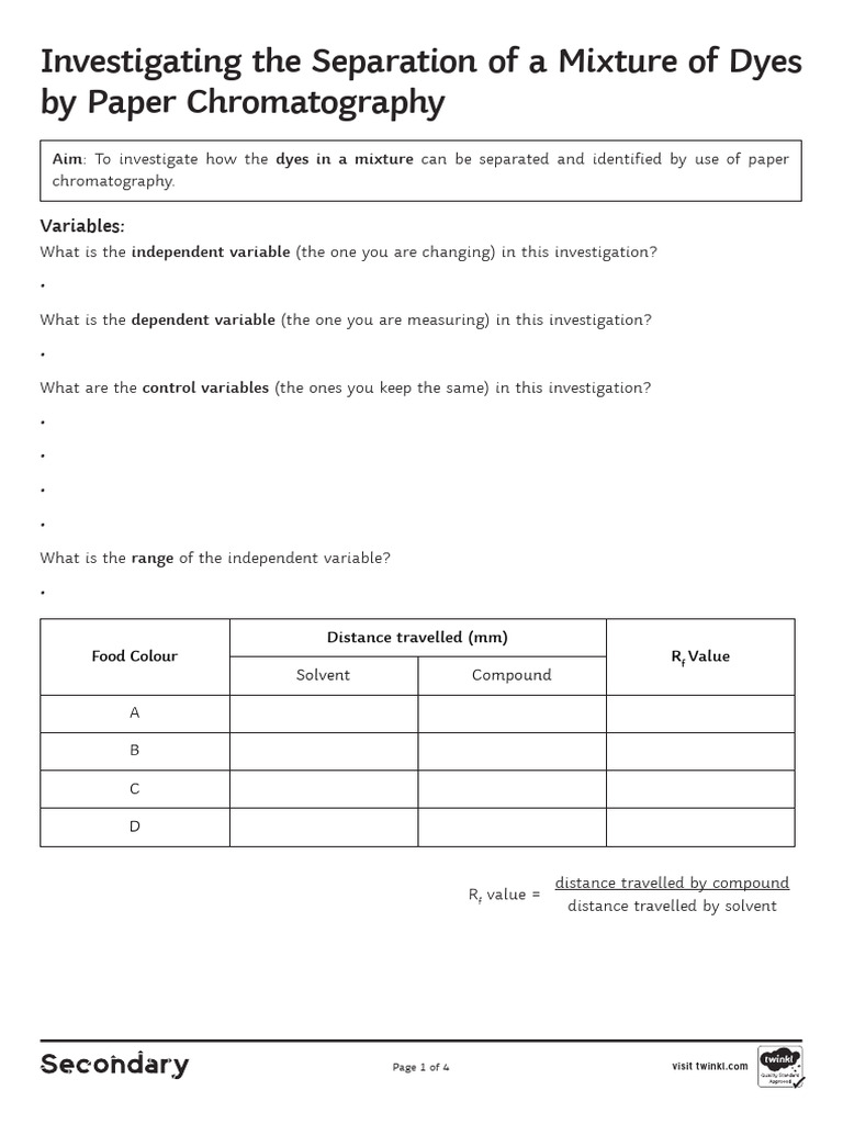 Investigating Paper Chromatography Activity Sheet | PDF ...