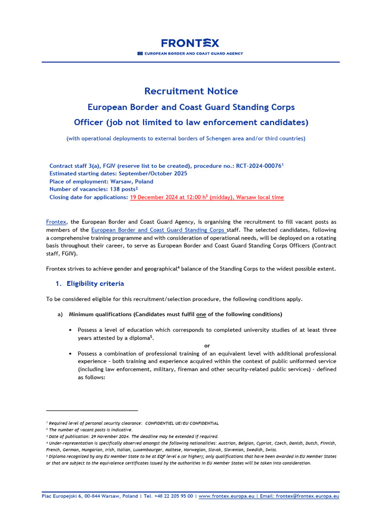 FGIV - Recruitment Notice and Annexes - RCT 2024-00076 | PDF ...