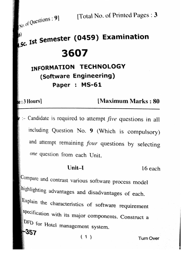 MSC - Information Technology - 1st Sem - Software Engineering - Paper ...