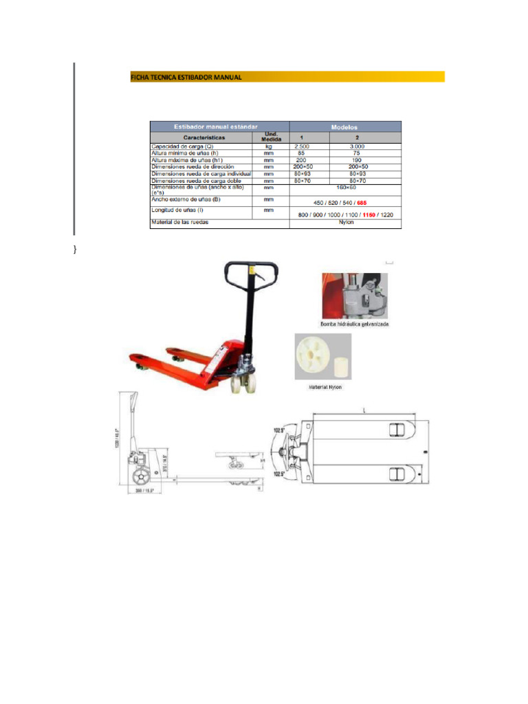 Ficha Tecnica Estibadora | PDF