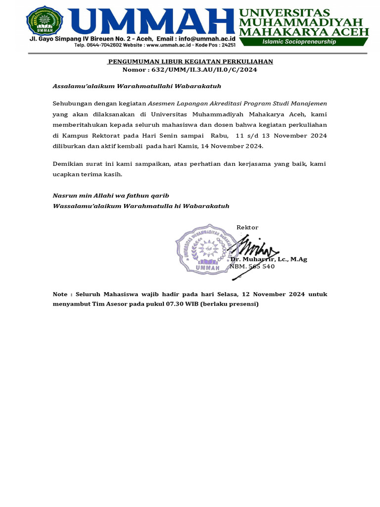 Pengumuman Libur Kuliah-1 | PDF