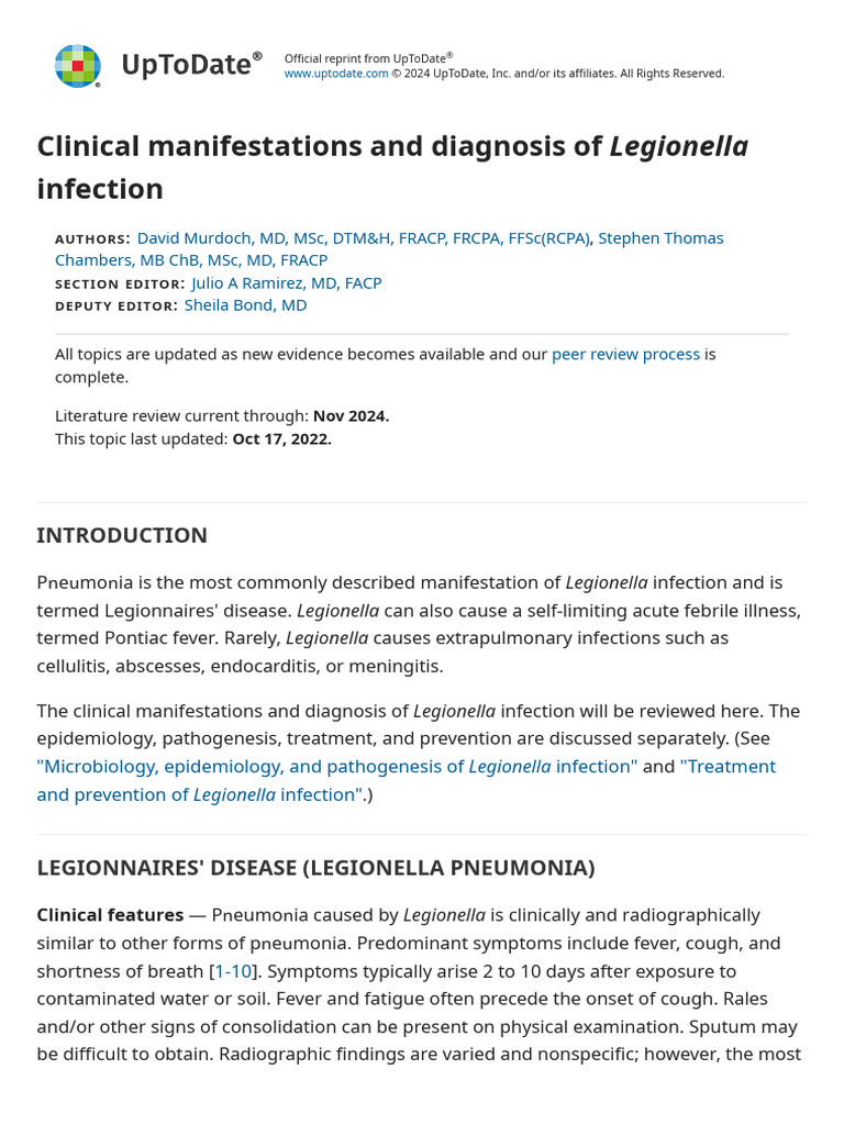 Clinical Diagnosis of Legionella Infection | PDF | Infection ...
