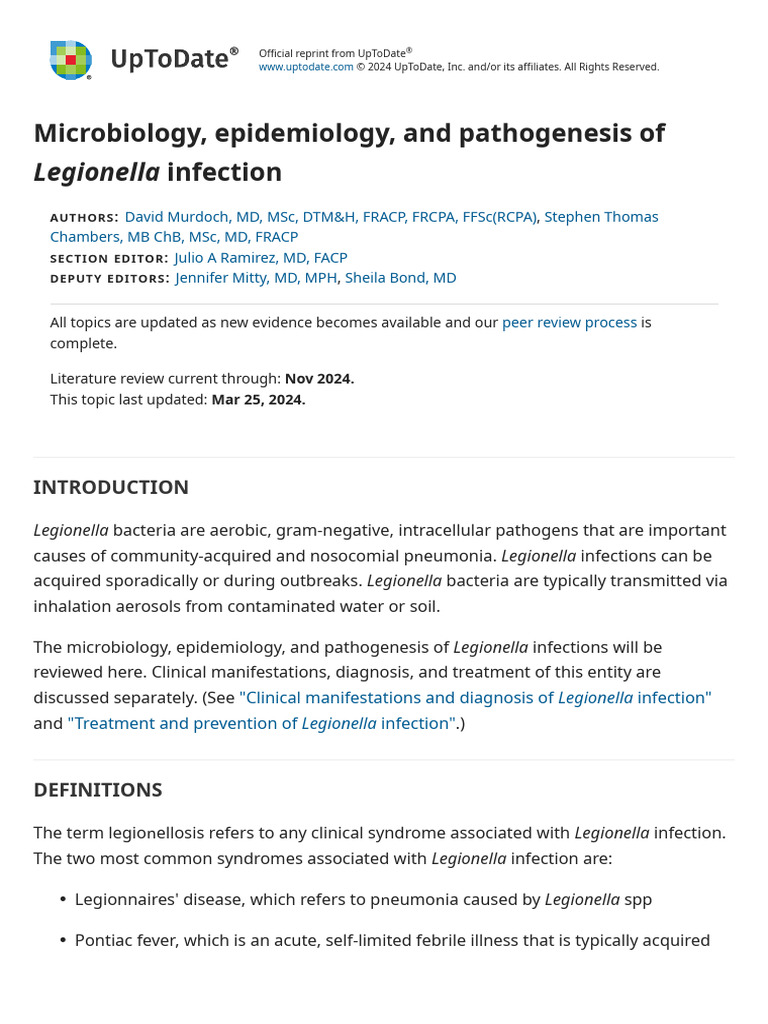 Microbiology, Epidemiology, and Pathogenesis of Legionella Infection ...