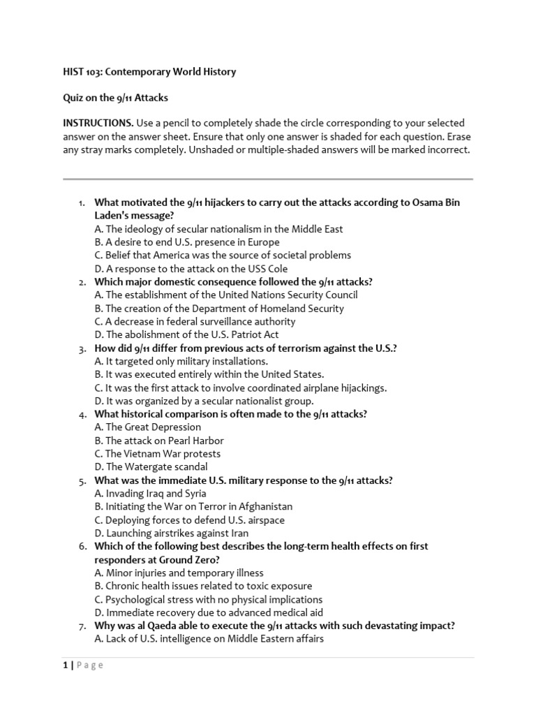 CONTEMPHIST_911 Quiz | PDF | September 11 Attacks | National Security