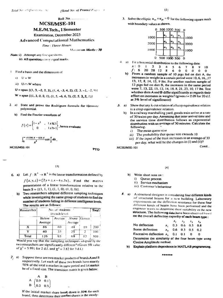 Mcse Mse 101 Advanced Computational Mathematics Dec 2023 | PDF