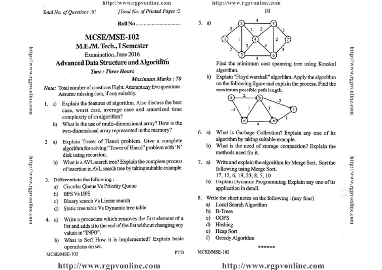 Mcse 102 Advanced Data Structure and Algorithm Jun 2016 | PDF