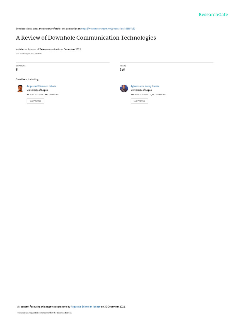 Downhole Communication Review | PDF | Transmission Medium | Telemetry