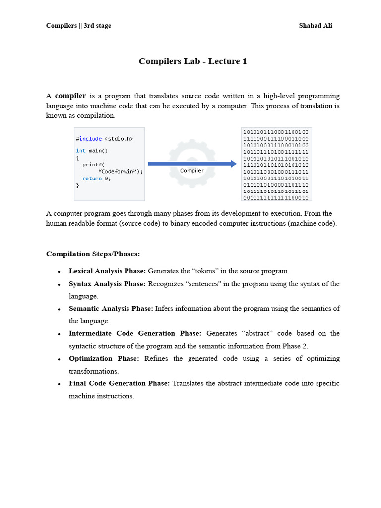 Compilers Lab - Lecture 1 | PDF | Compiler | Computer Program