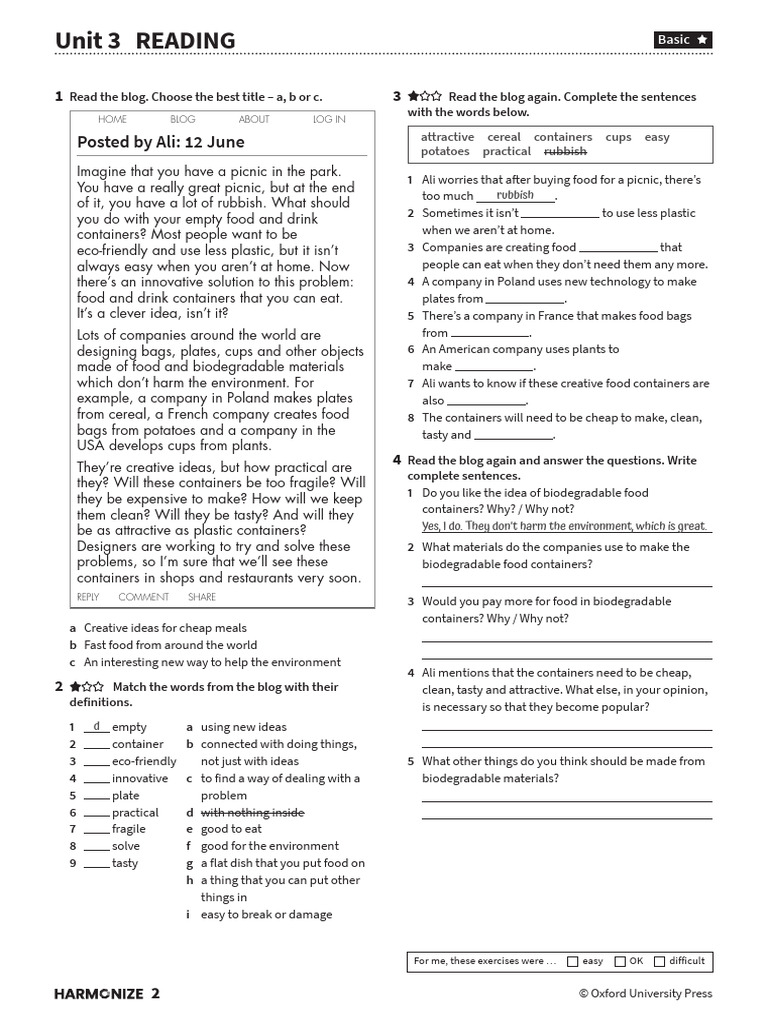 Harmonize_2_TRM_Reading_Unit_3_worksheets | PDF