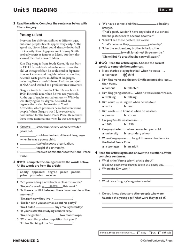 Harmonize_2_TRM_Reading_Unit_5_worksheets | PDF | Korean Language | Linguistics