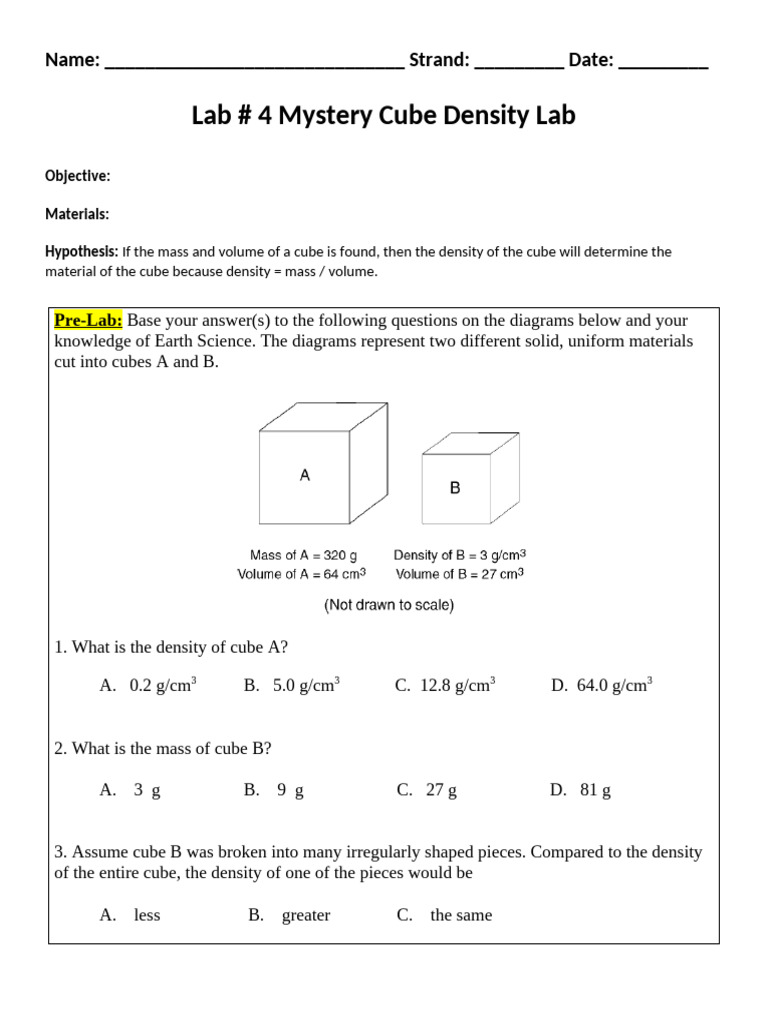 Mystery Cube Density Lab Guide | PDF