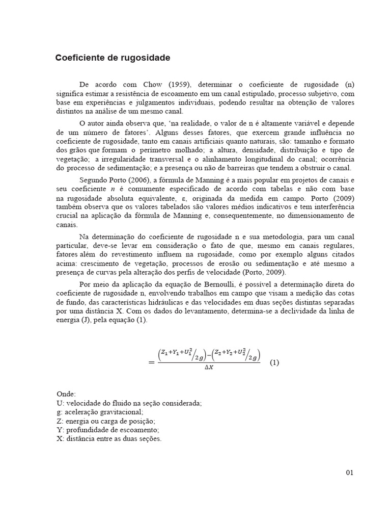 Coeficiente de Rugosidade | PDF | Mecânica dos fluidos