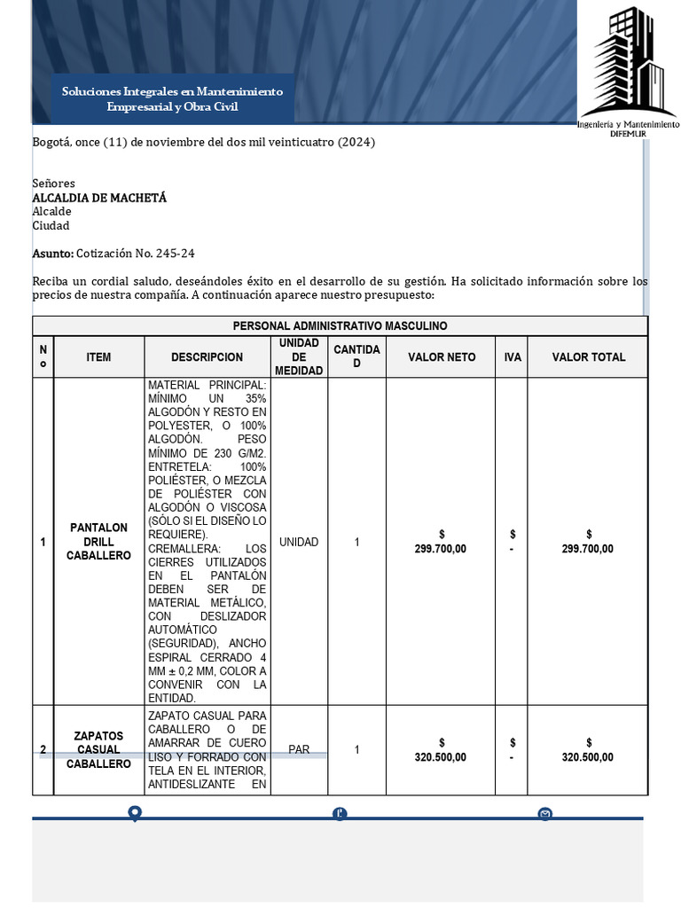 3.cotización Epp | PDF | Guante | Pantalones