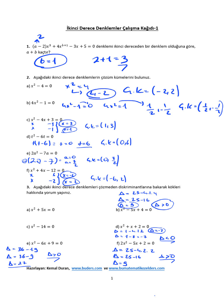 10.sinif_ikinci_derece_denklemler_calisma_sorulari | PDF