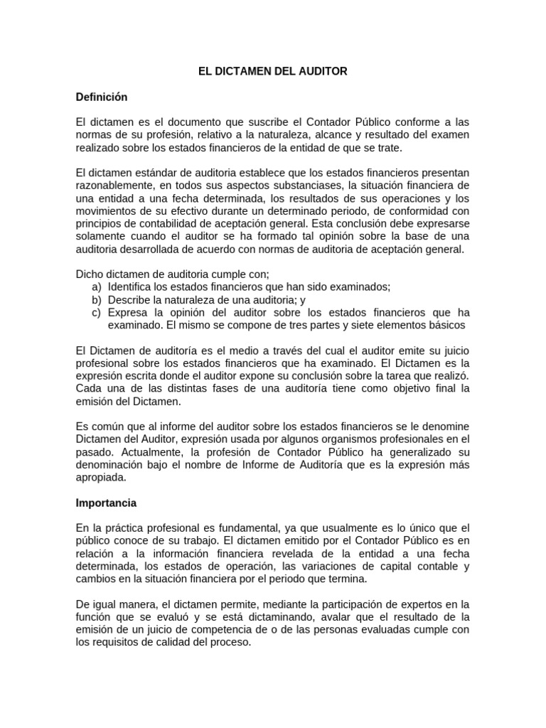 Guía sobre el Dictamen del Auditor | PDF | Auditoría | Contralor