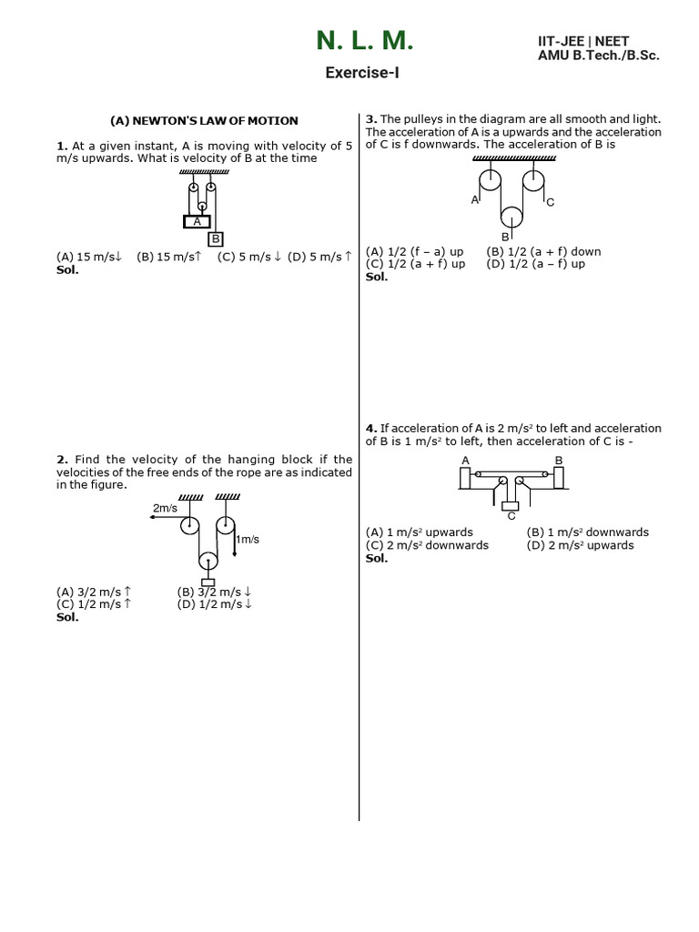 NLM IIT JEE NEET AMU B.Tech B.Sc. | PDF | Force | Tension (Physics)