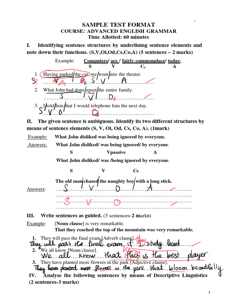 Sample Test-Advanced English Grammar | PDF | Adverb | Language Mechanics