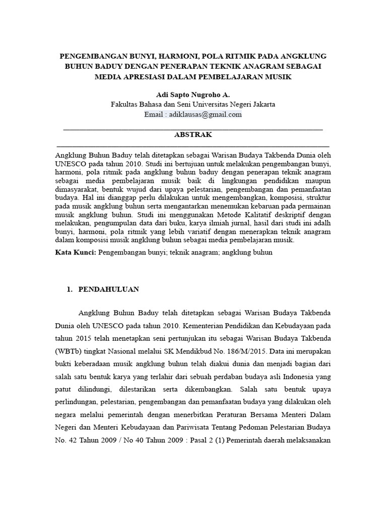 JURNAL Pengembangan Bunyi, Harmoni, Pola Ritmik Pada Angklung Buhun ...