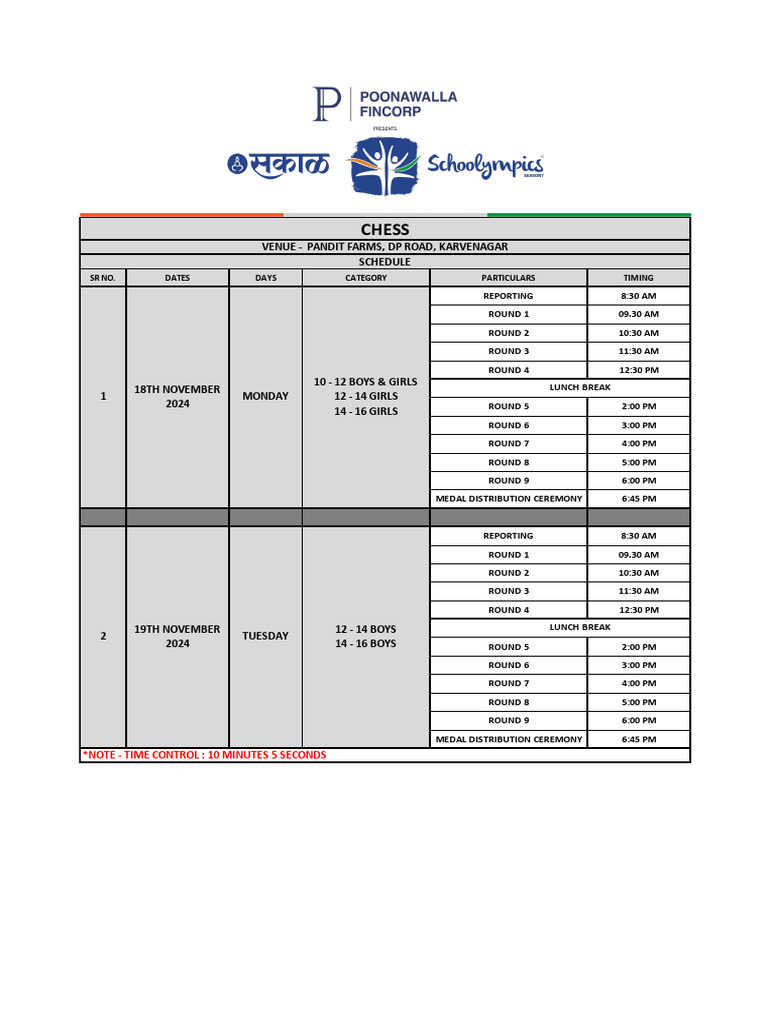 Chess Tournament Schedule 2024 | PDF | Traditional Board Games