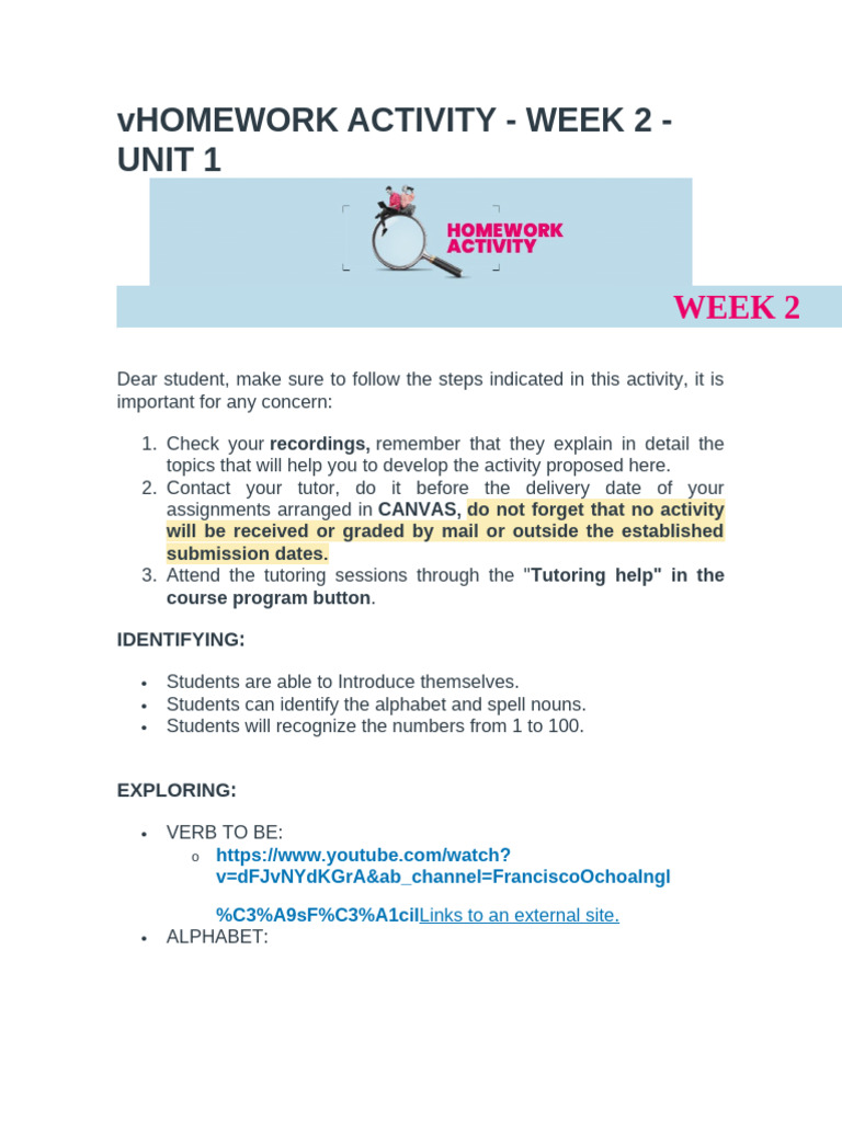vHOMEWORK ACTIVITY - WEEK 2 - UNIT 1 | PDF
