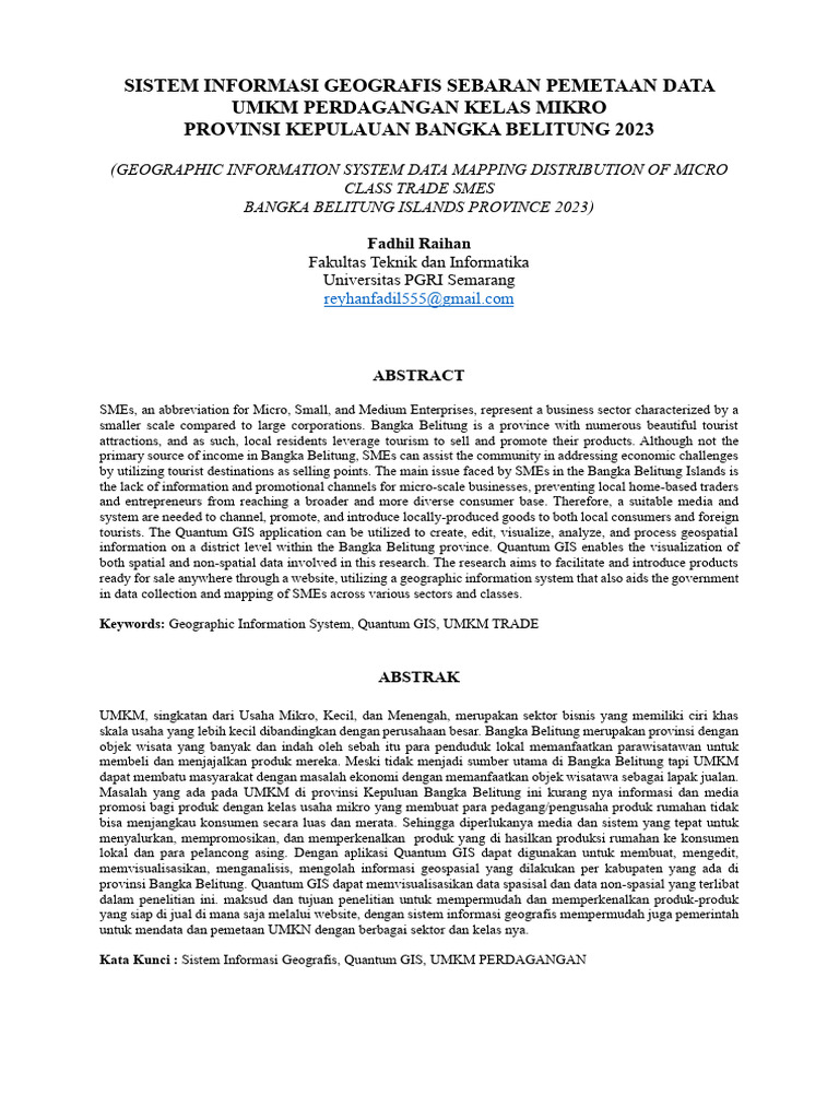 Sistem Informasi Geografis Sebaran Pemetaan Data Umkm Perdagangan Kelas Mikro Fadhil Raihan ...