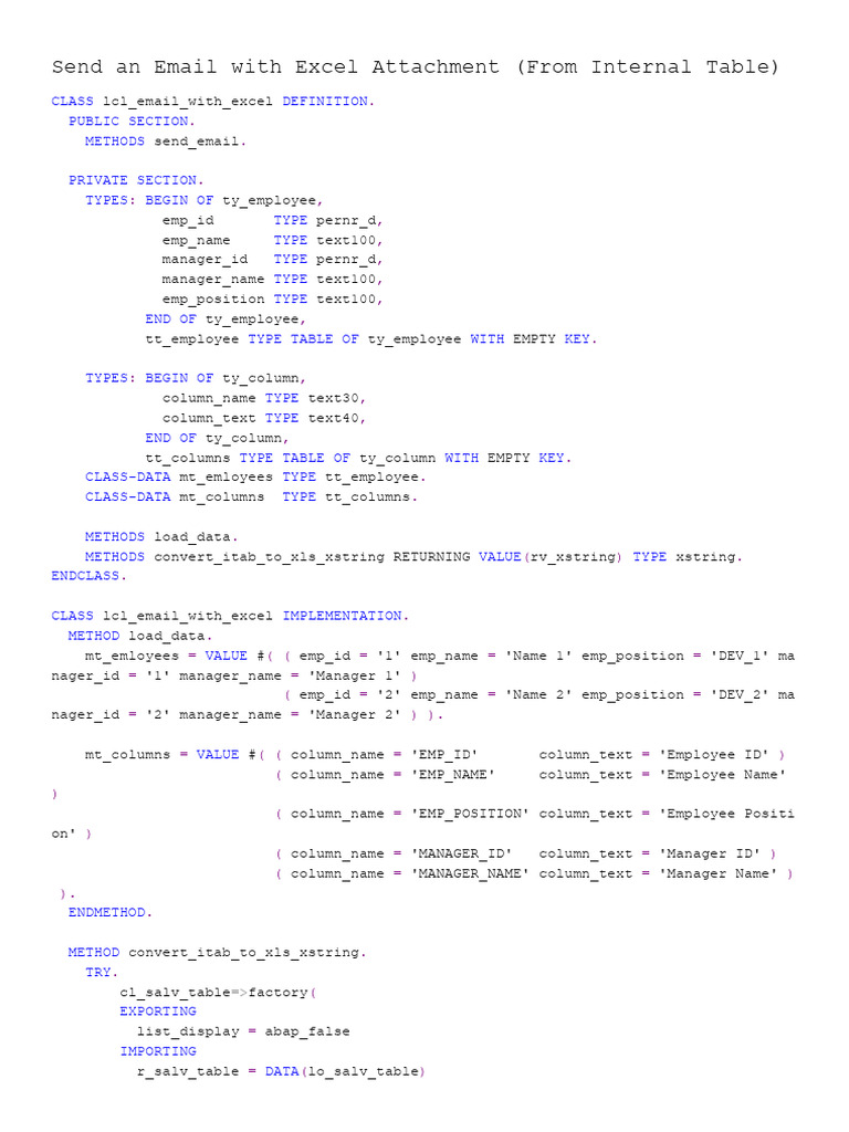 Send An Internal Table As An Excel Attachment Via Email | PDF ...