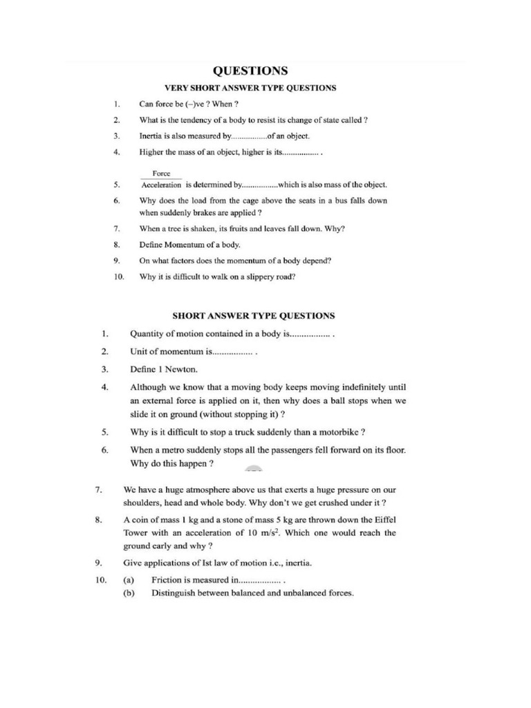 Force and Motion Test Questions | PDF