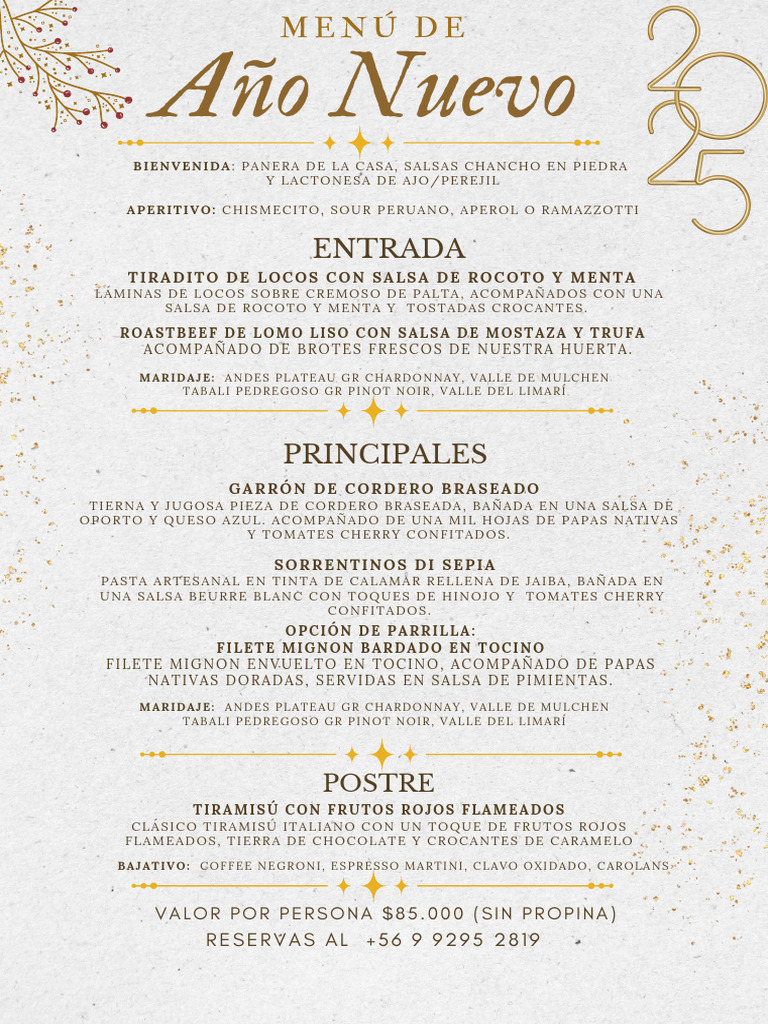 Menú Especial de Año Nuevo en Andes Parrilla | PDF | Postres | Salsa
