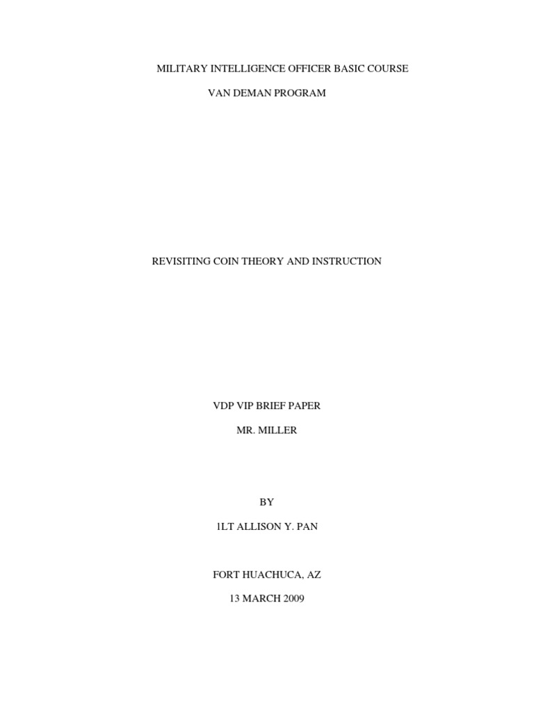 Military Intelligence Officer Basic Course Van Deman Program | PDF | Insurgency | Counter Insurgency