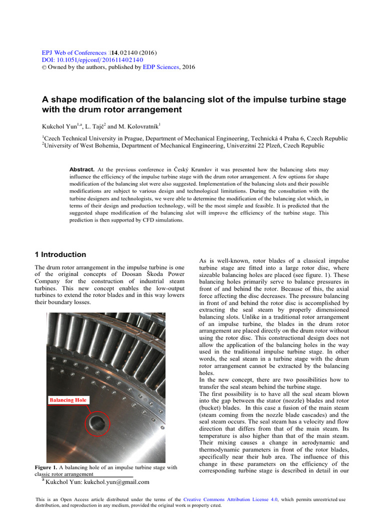 A Shape Modification of The Balancing Slot of The Impulse Turbine Stage ...