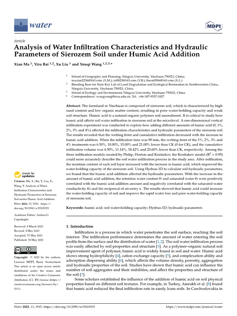 Analysis of Water Infiltration Characteristics and | PDF | Soil | Soil Science