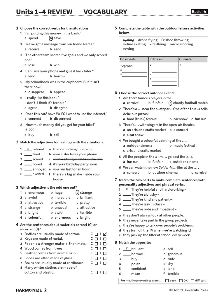 Harmonize_2_TRM_Review_14_Vocab_Grammar_worksheets | PDF