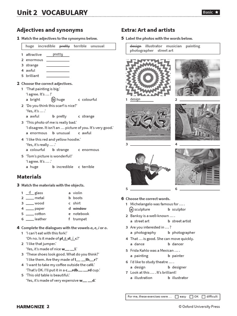 Harmonize 2 TRM Unit 2 Vocab Grammar Worksheets | PDF