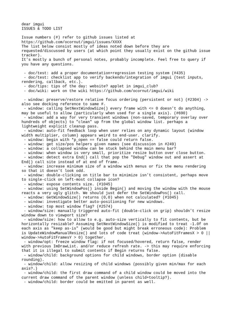 ImGui Issues and TODO List Overview | PDF | Menu (Computing) | Cursor (User Interface)