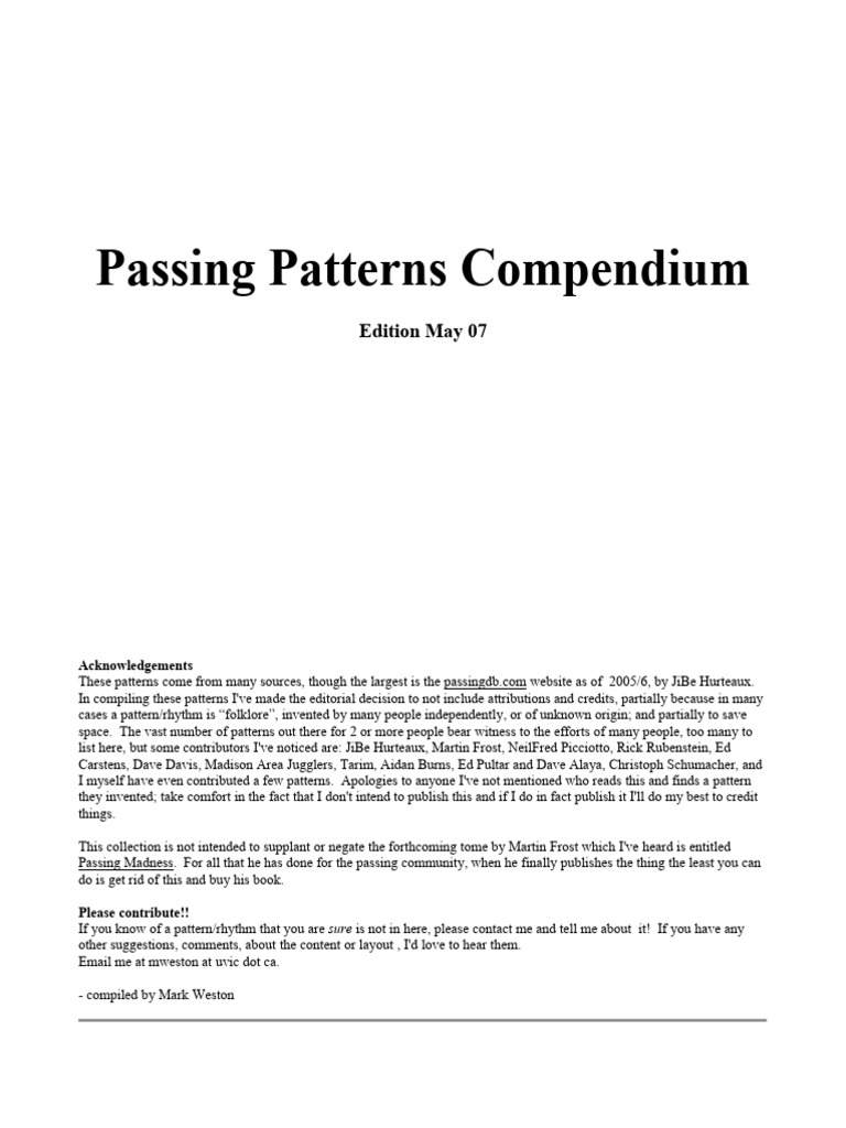 passing patterns compendium | PDF | Rhythm And Meter | Circus Skills