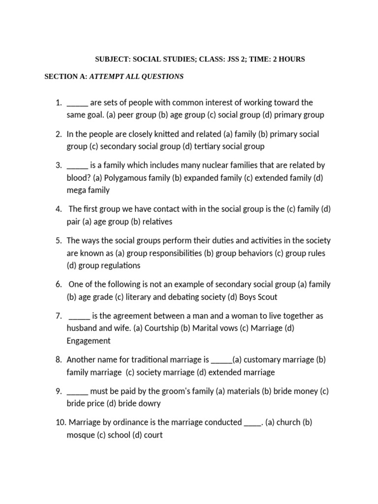 Social studies jss2 | PDF | Marriage | Substance Abuse