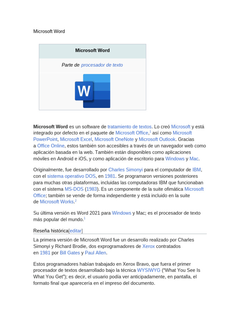 Historia de Microsoft Word | PDF | Microsoft Word | Microsoft Excel