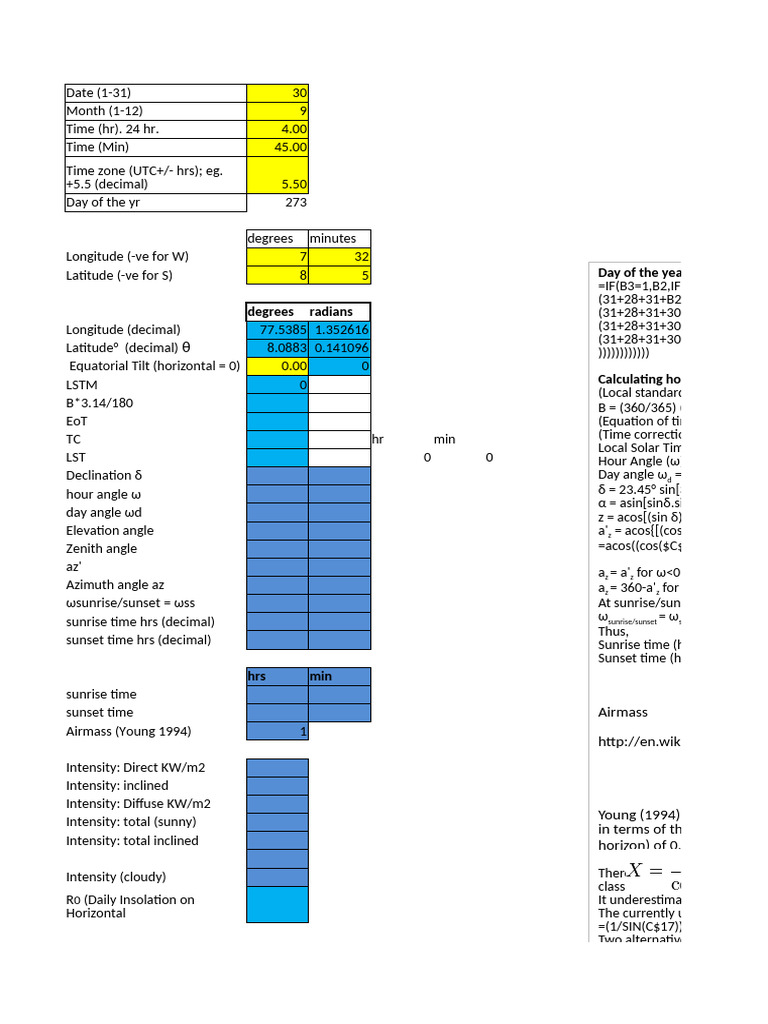 Solar Position and Insolation Calculations | PDF | Longitude | Latitude