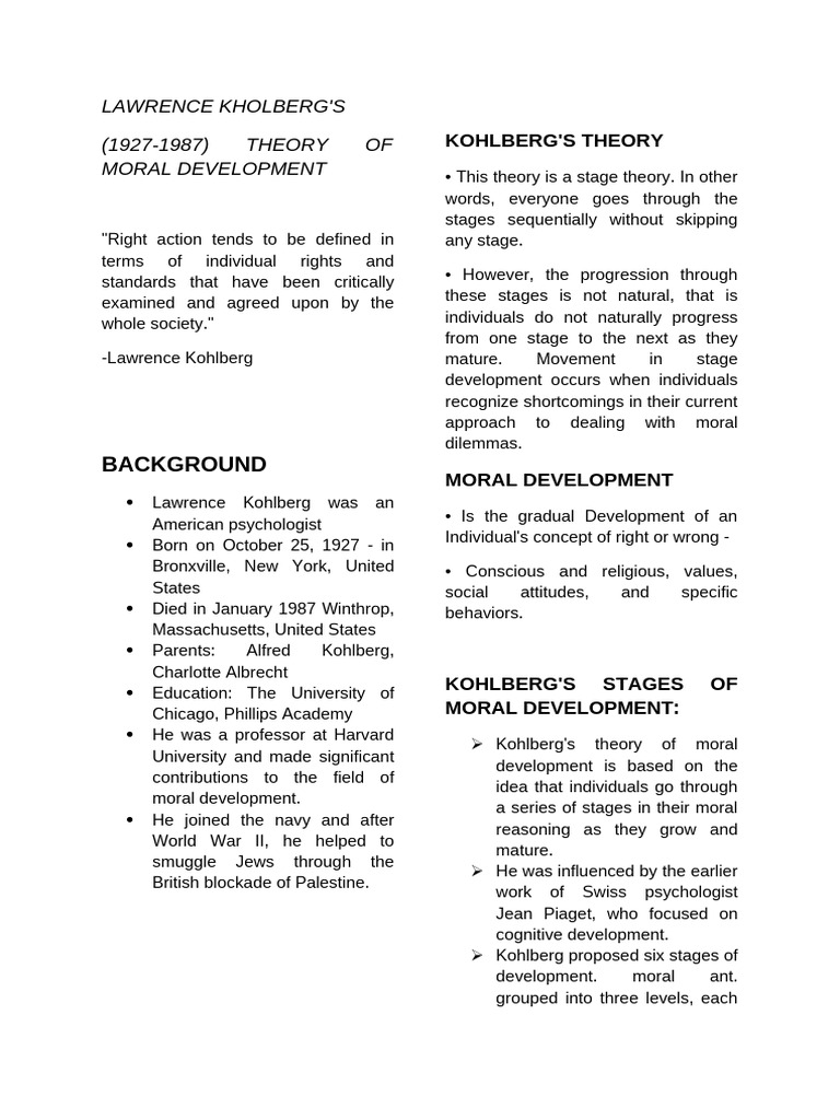 LAWRENCE-KHOLBERG-THEORY-OF-MORAL-DEVELOPMENT (1) | PDF | Psychology ...
