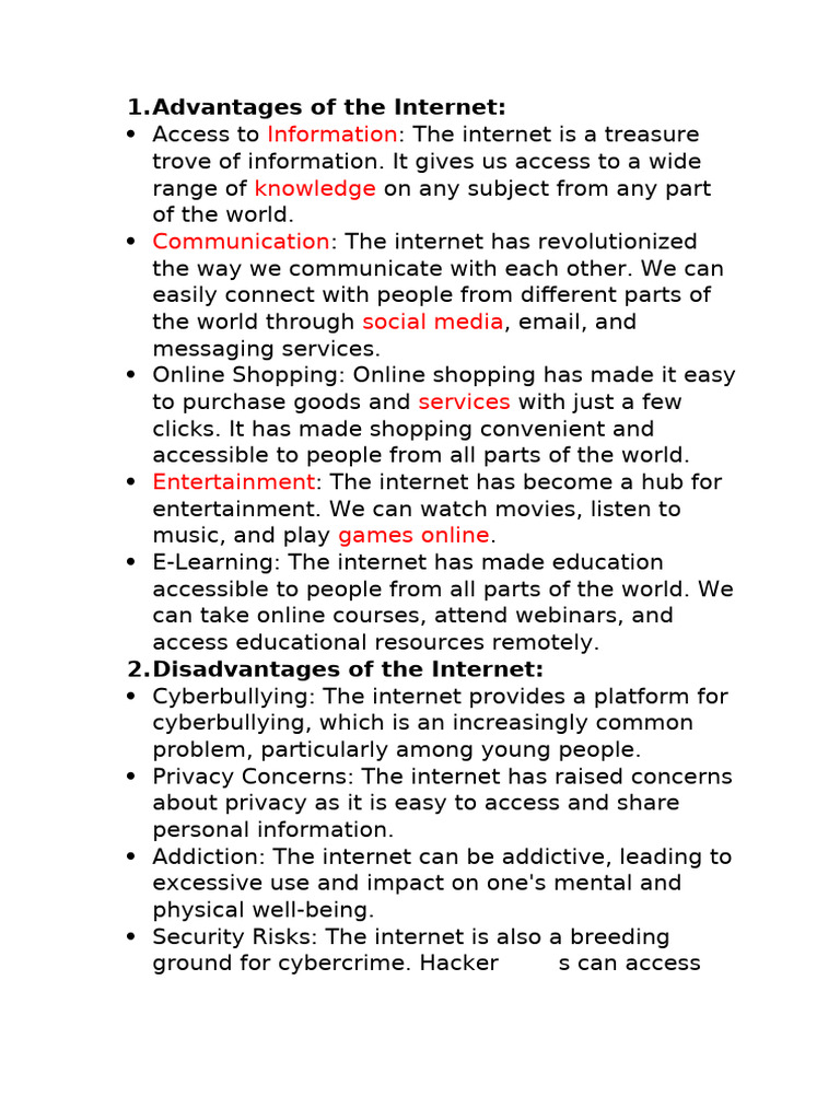 Internet Pros and Cons Explained | PDF | Internet | Cybercrime