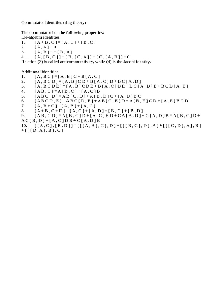 Commutator Identities | PDF