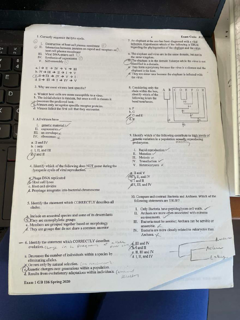 General Biology Exam 1 Instructions | PDF | Bacteriophage | Archaea