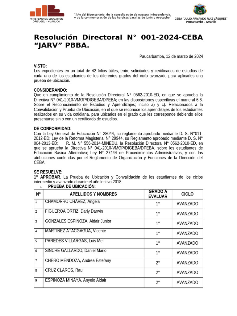 Modelo R. D. #04 PAROB. PRUEB. UBICACIÓN Y CONV. | PDF