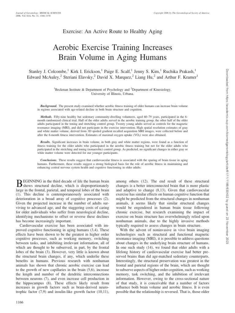 Aerobic Exercise Training Increases Brain Volume in Aging Humans | PDF ...