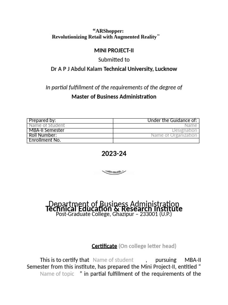 Mini Project - Ii 2024 Format Front Page Certificate Declaration | PDF ...